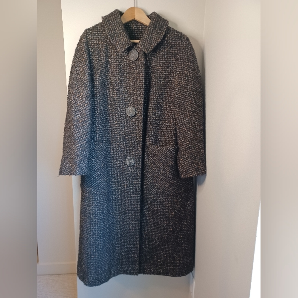 1950-60's Vintage Long Tweed Button-Up Coat - Gem